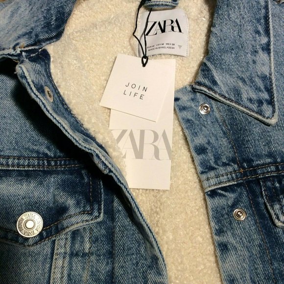 Zara | Jackets & Coats | Zara Fleece Lined Blue Denim Jacket 36 Bust ...
